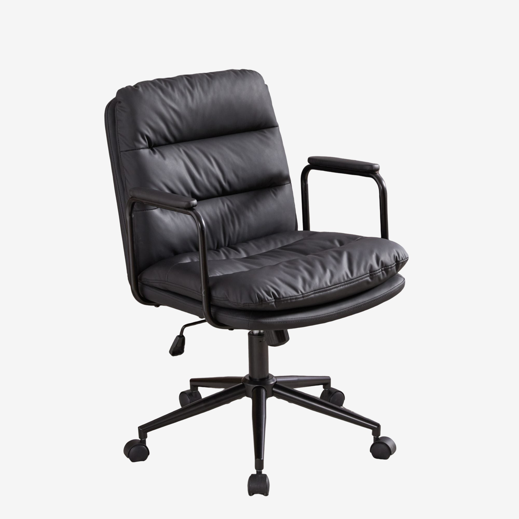 Mid Back Ergonomic PU Leather Home Office Desk Chair with Padded Arms ...