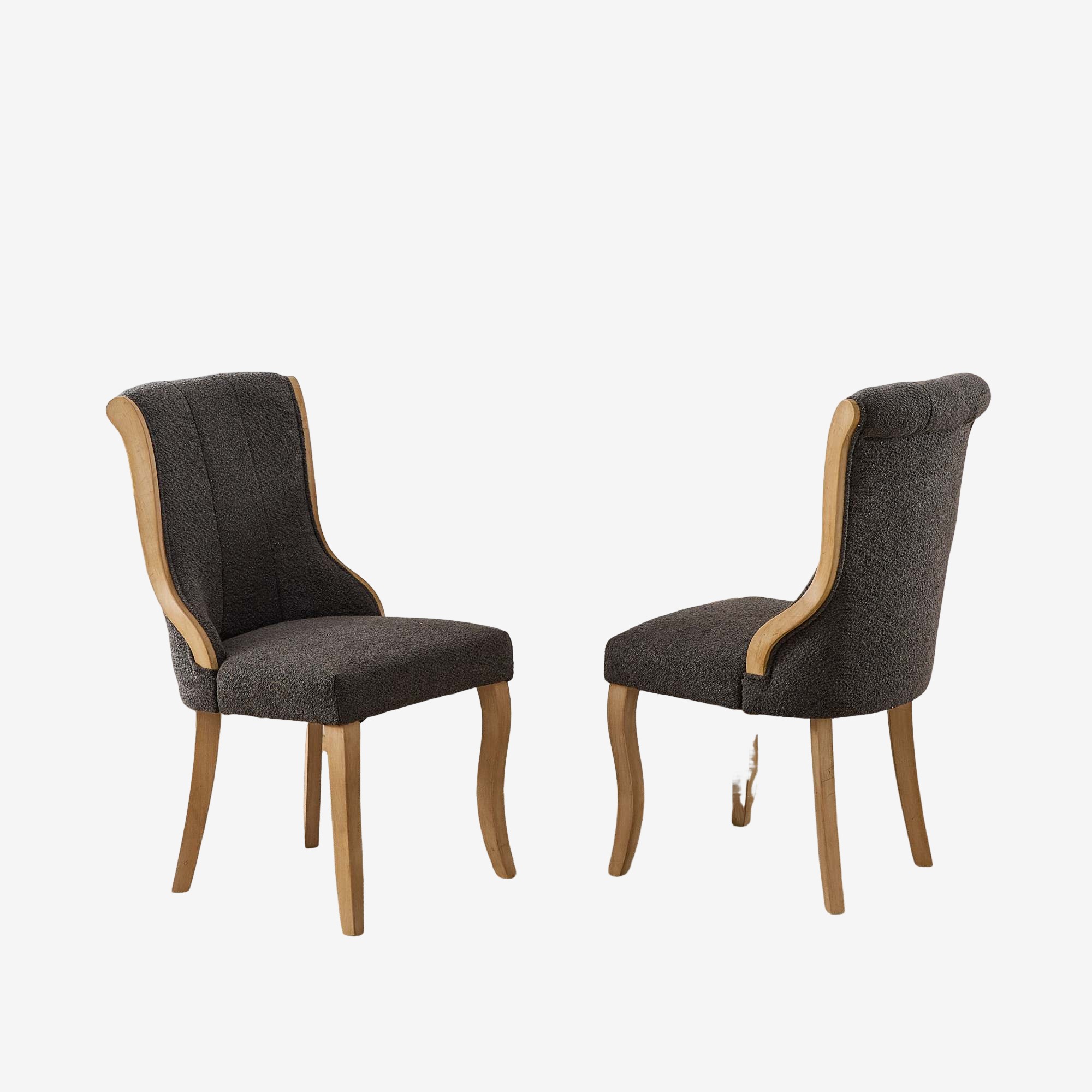 Snow Velvet Dining Chairs, Mid-Century Style with Curved Wood Trim ...
