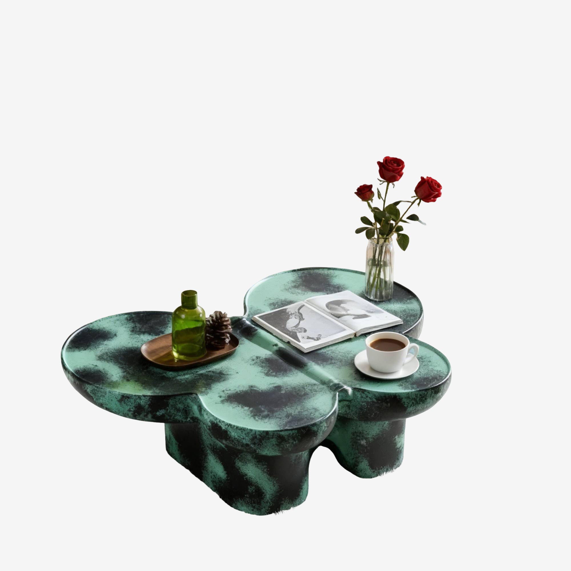 Modern Coffee Table Faux Travertine Textured Butterfly Design Style ...