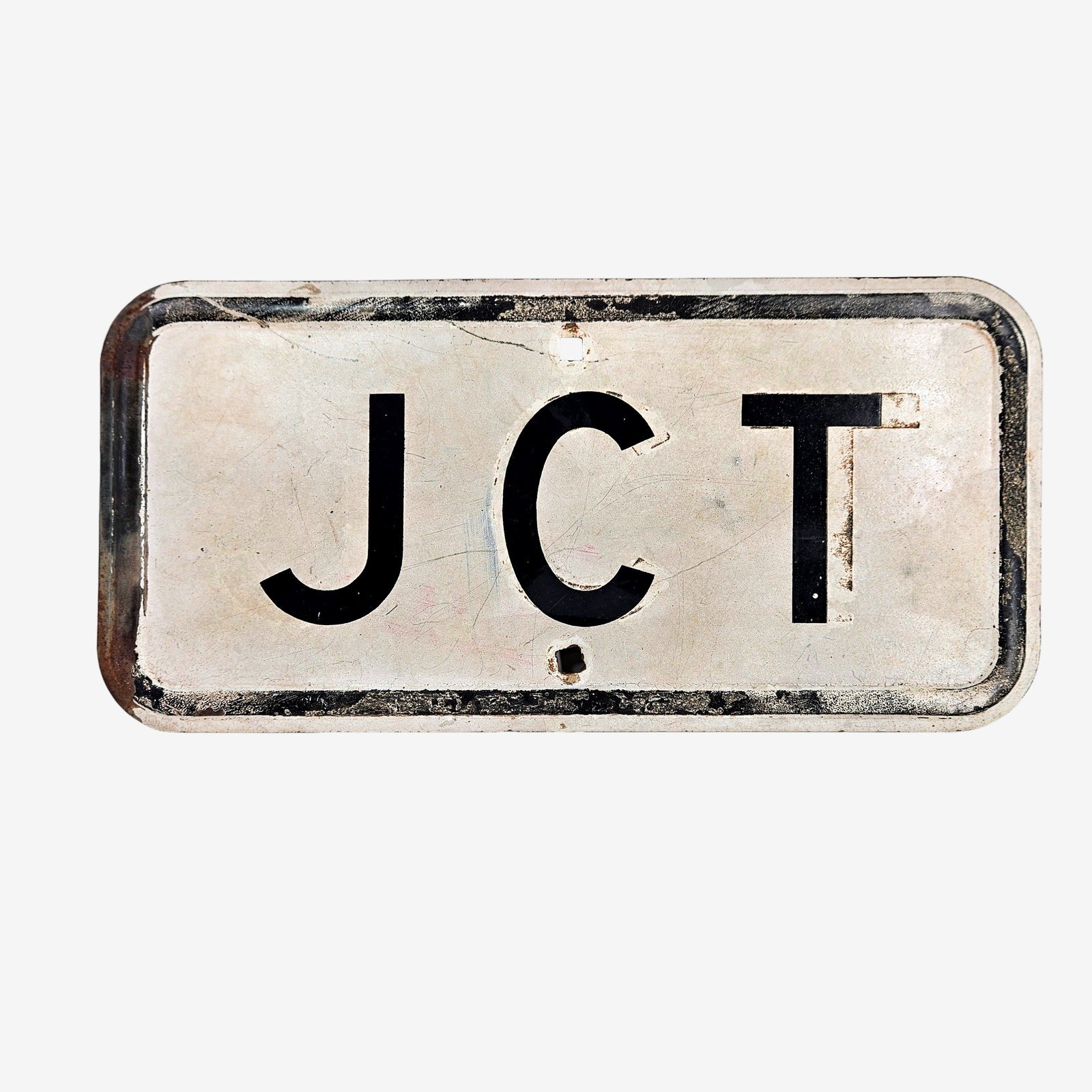 Vintage Metal JCT Junction Road Sign White Black Embossed Letters 16x8 ...