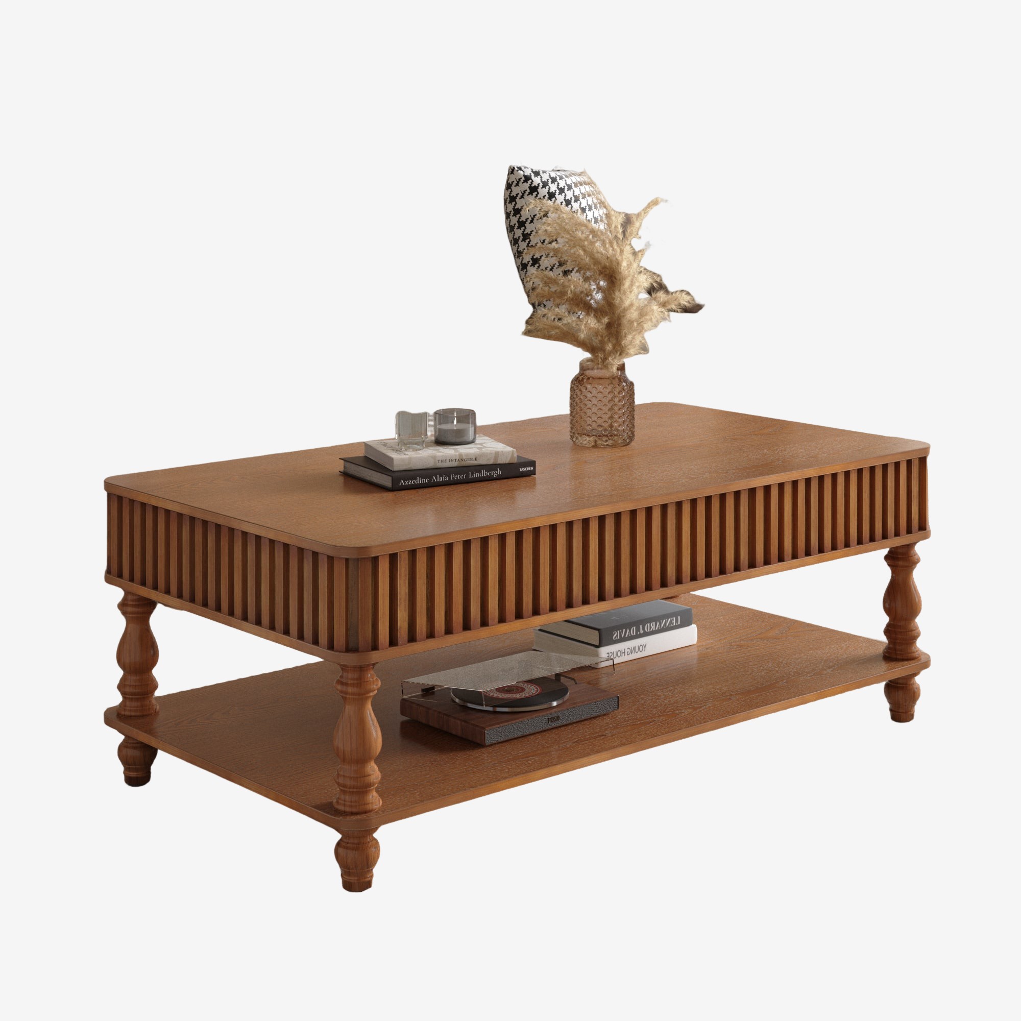 47.24" Lift Top Fluted Coffee Table with Solid Roman Legs and Storage ...