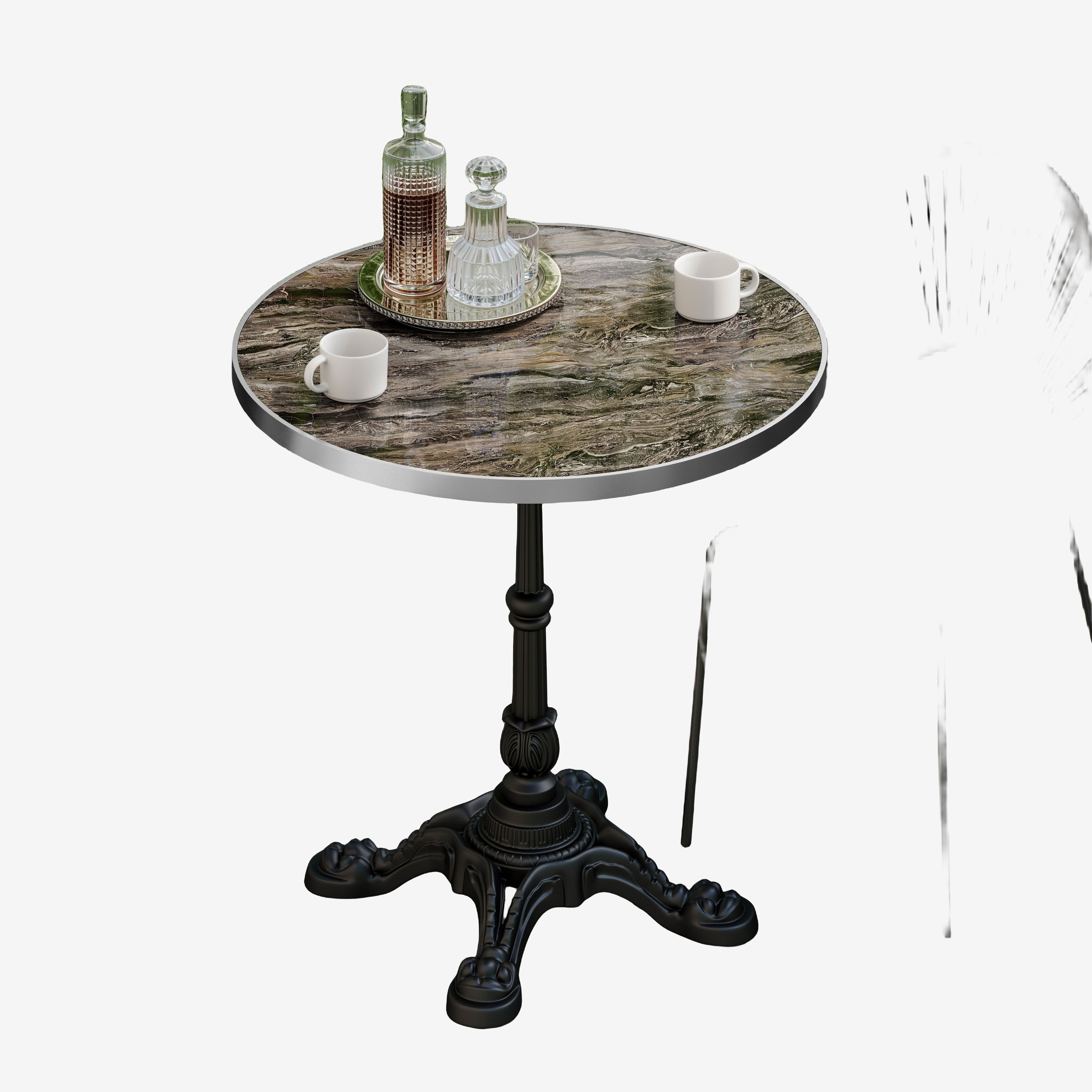 Marble-Look Sintered Stone Square Table - Heavy-Duty Cast Iron Base ...