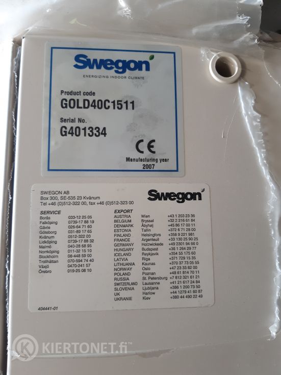 Ilmanvaihtokone Swegon Gold – Kiertonet.fi