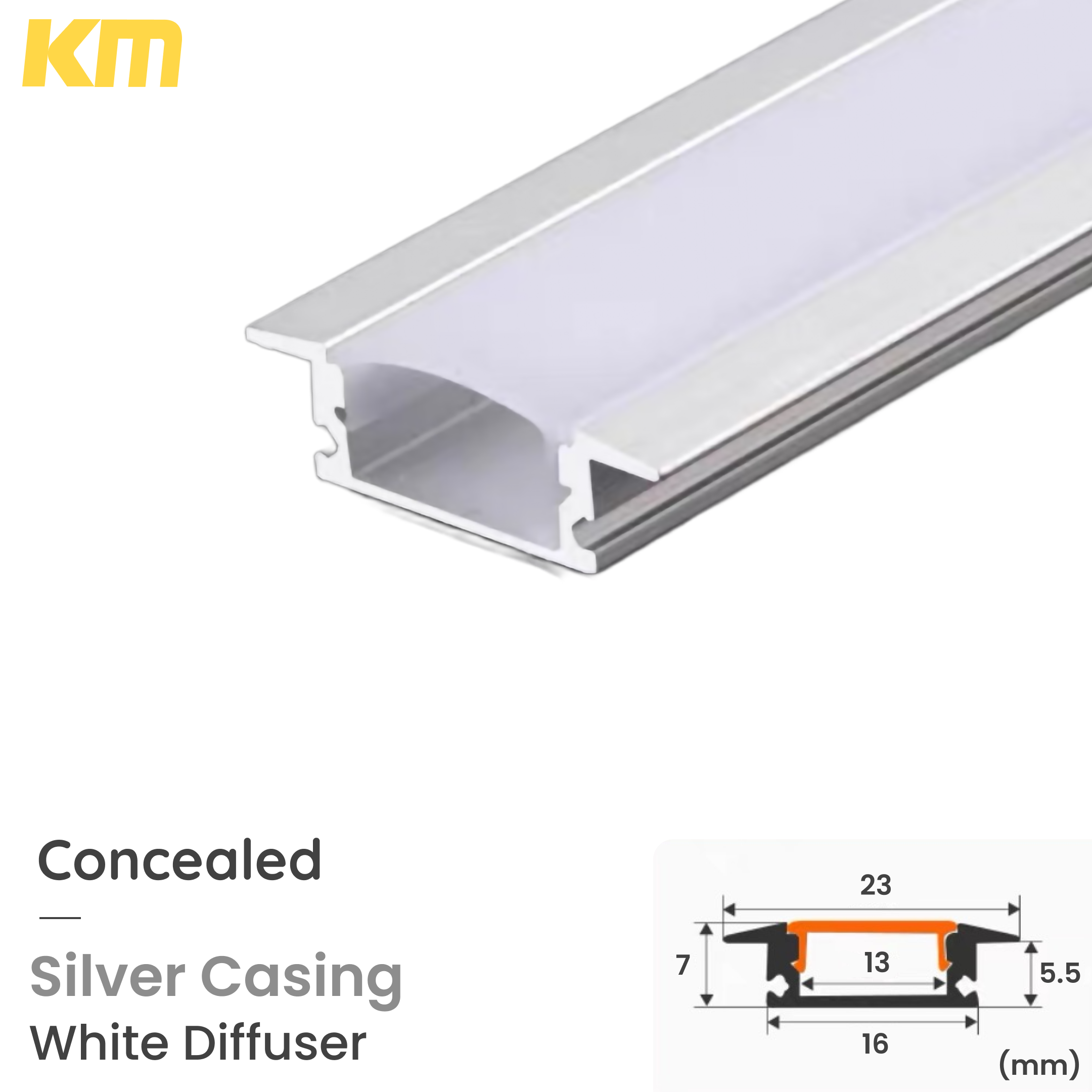 KM Lighting - CM LED Strip Aluminium Profile Casing - Concealed 180° (3 ...