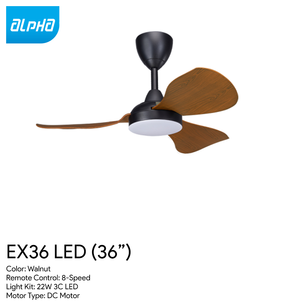 KM Lighting - Alpha Cosa Ceiling Fan DC Motor (EX36-Led Walnut 36″)