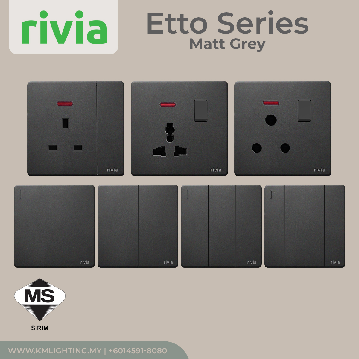 KM Lighting - RIVIA Etto (Grey) Series Switches & Socket