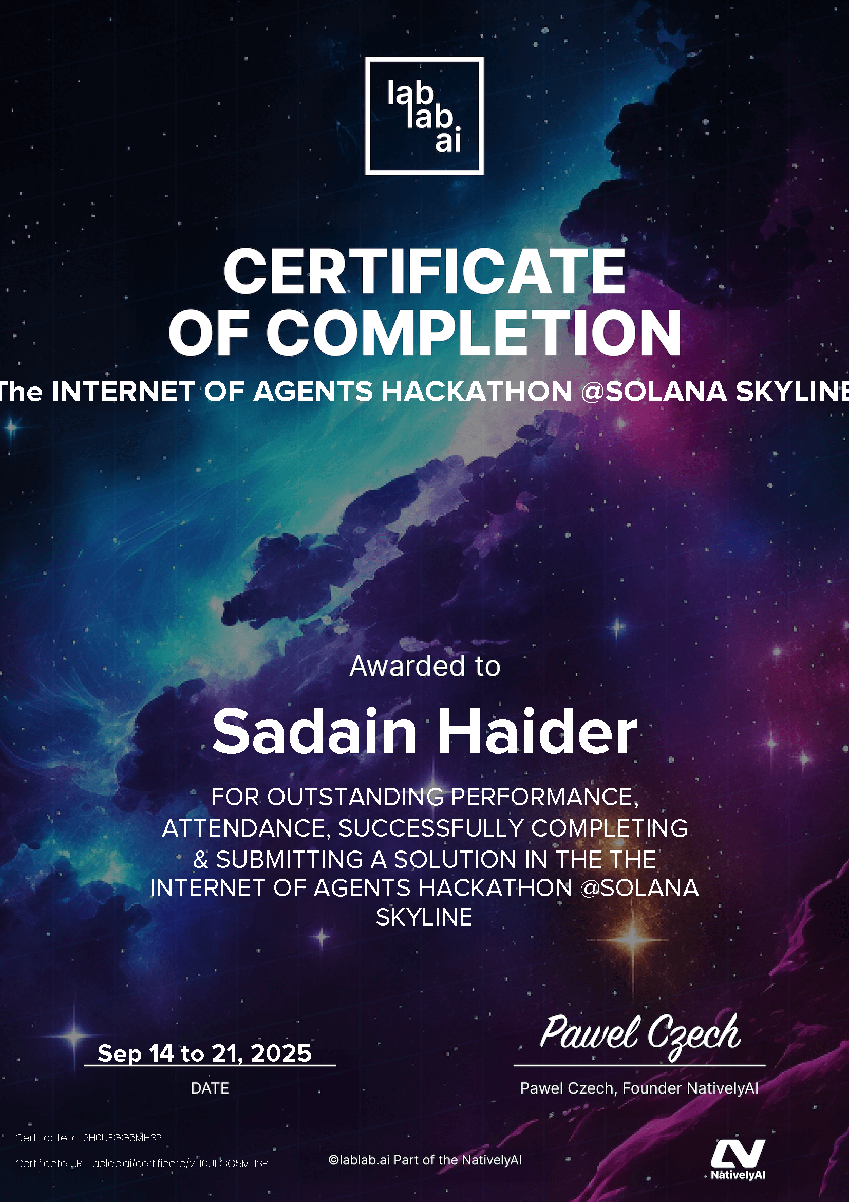 Certificate for TheObjectOrientedGuy – The INTERNET OF AGENTS HACKATHON ...