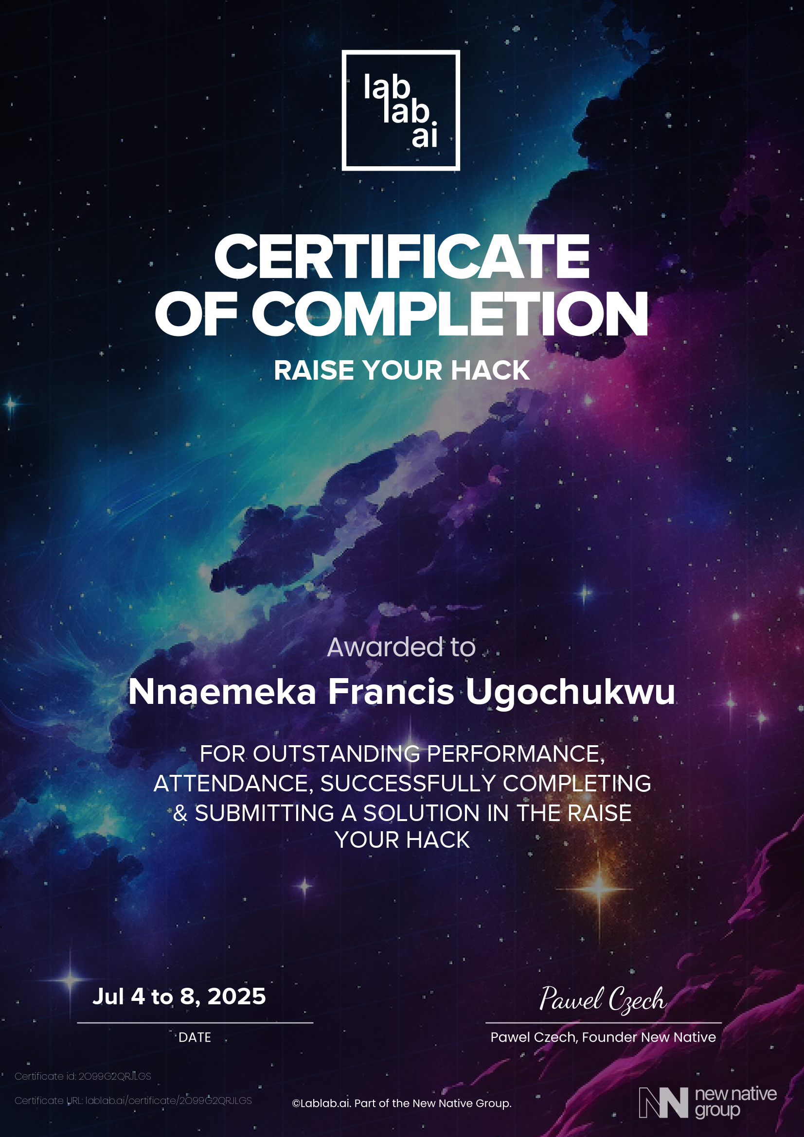 Certificate for Mr_Funboss – RAISE YOUR HACK