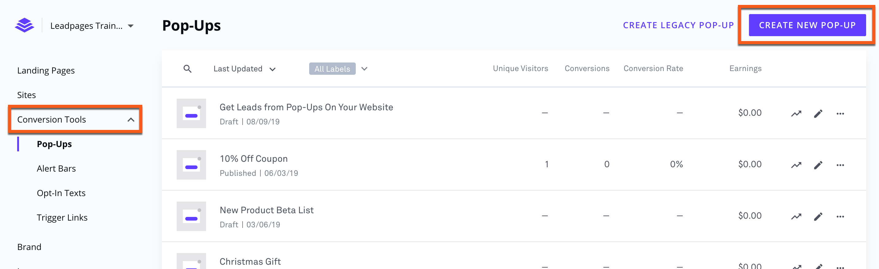 Create a pop-up – Leadpages Knowledge Base