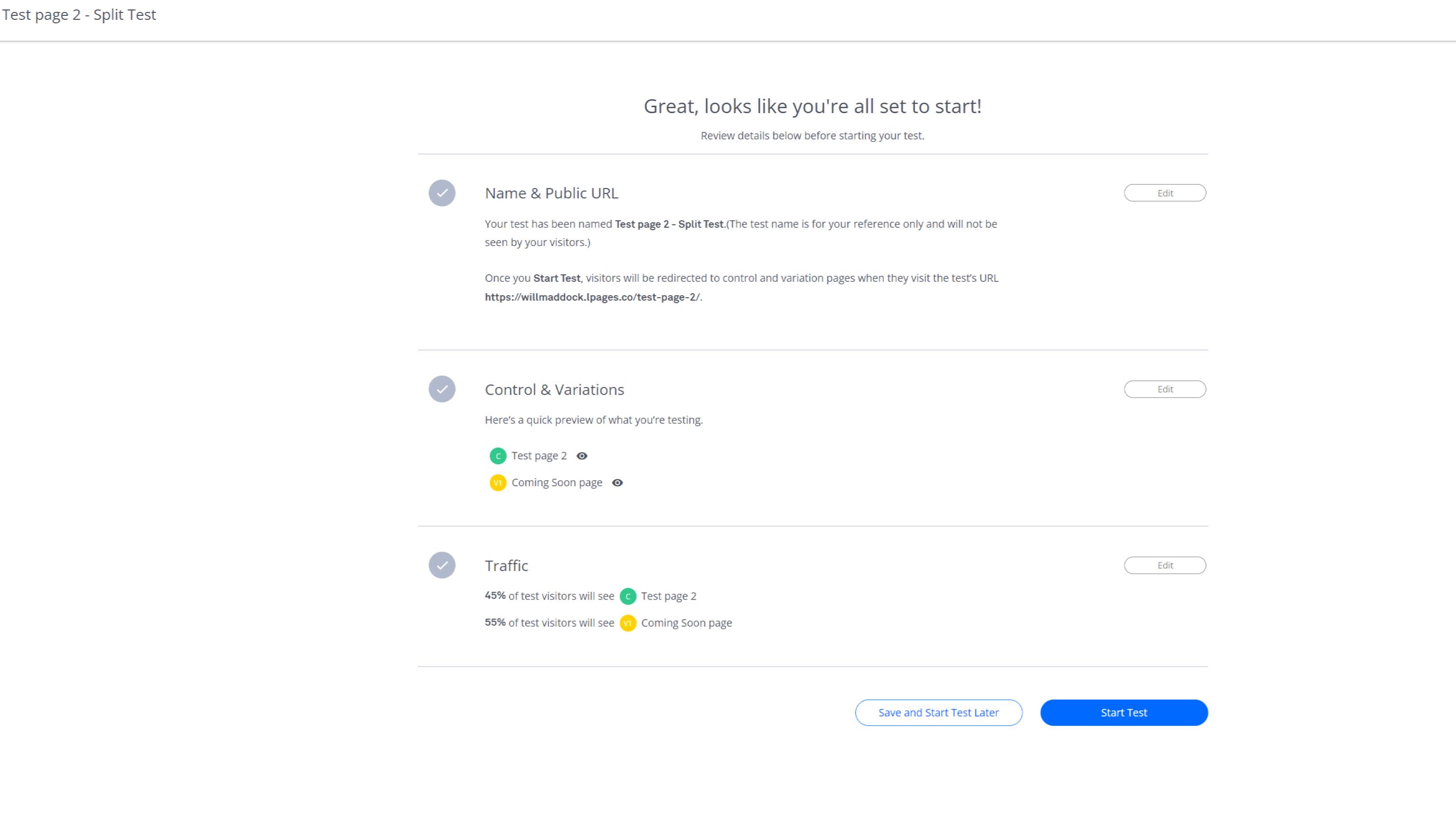 Create a new split test – Leadpages Knowledge Base