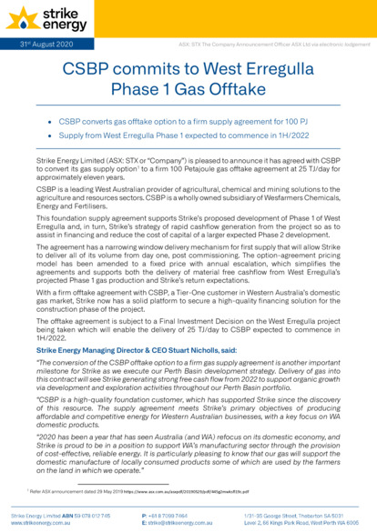 ASX:STX - CSBP Commits To Gas Offtake