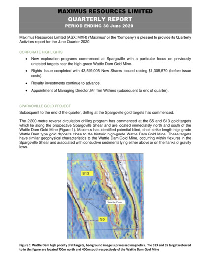 ASX:MXR - Quarterly Activities Report and Appendix 5B