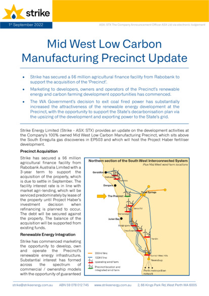 ASX:STX - Mid West Low Carbon Manufacturing Precinct Update