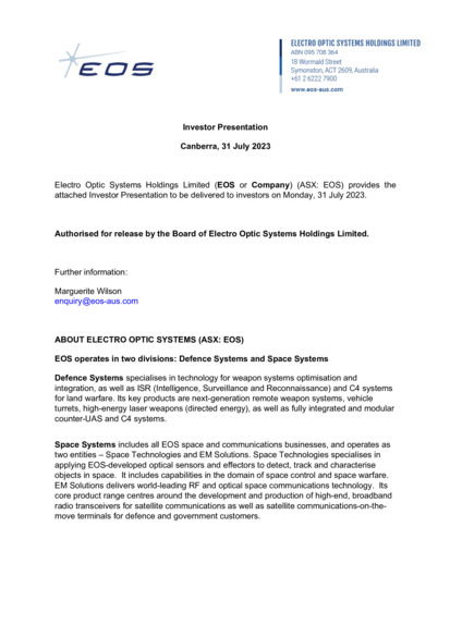 ASX:EOS - Investor Presentation