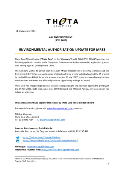 ASX:TGM - Environmental Authorisation Update
