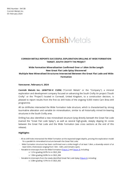 LSE:CUSN - Cornish Metals Inc. - SUCCESSFUL EXPLORATION DRILLING AT ...
