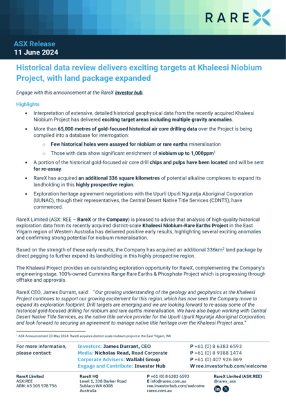 ASX:REE - Historical data review delivers exciting targets at Khaleesi