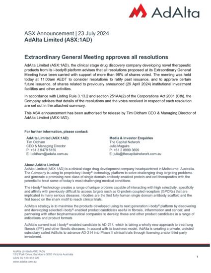ASX:1AD - Results of Meeting