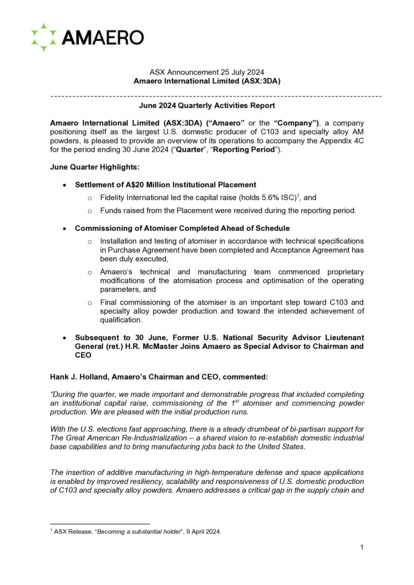 ASX:3DA - Quarterly Activities Report and Appendix 4C
