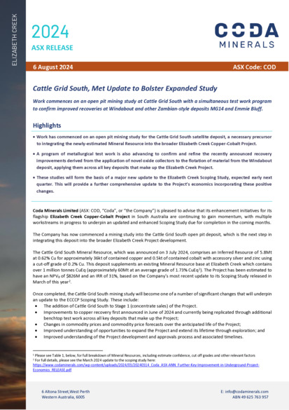 ASX:COD - Cattle Grid South, Met Update to Bolster Expanded Study