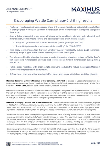 ASX:AAR - Encouraging Wattle Dam phase-2 drilling results