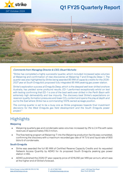 ASX:STX - Q1 FY25 Quarterly Report & Appendix 5B