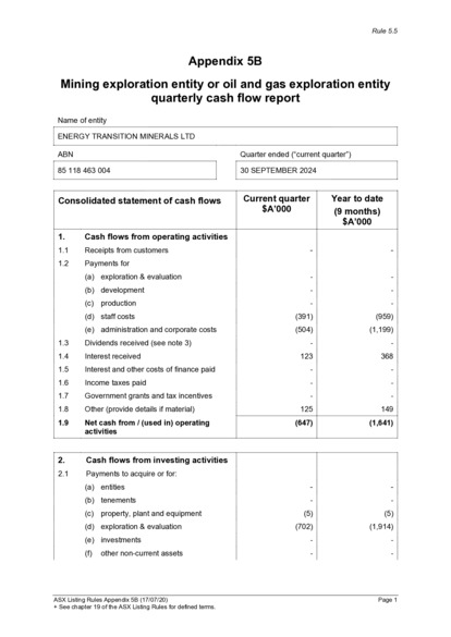ASX:ETM - Appendix 5B