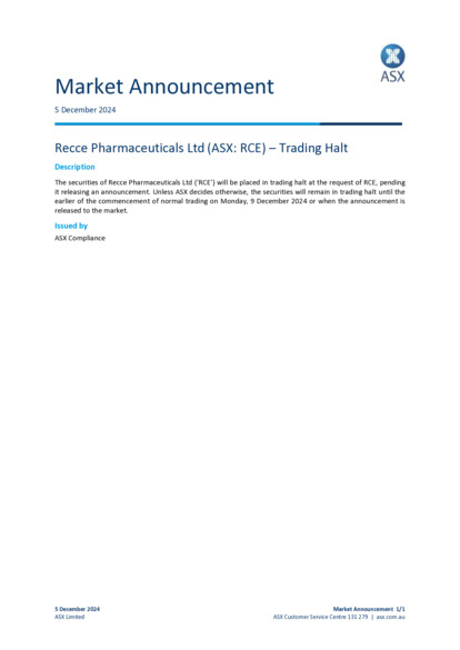 ASX:RCE - Trading Halt