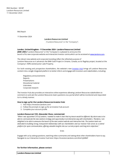 LSE:LND - Landore Resources Ld - New Corporate Website