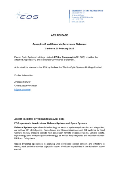 ASX:EOS - 2024 Corporate Governance Statement and Appendix 4G
