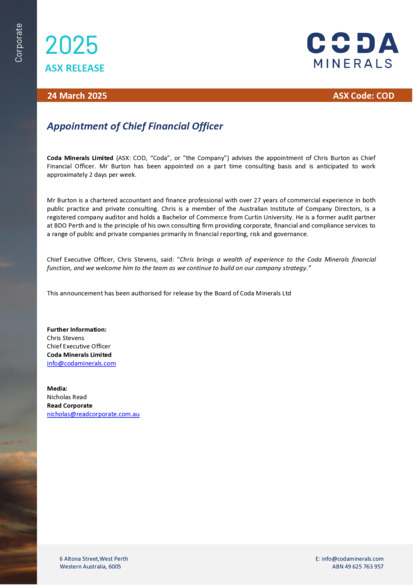 ASX:COD - Appointment of Chief Financial Officer