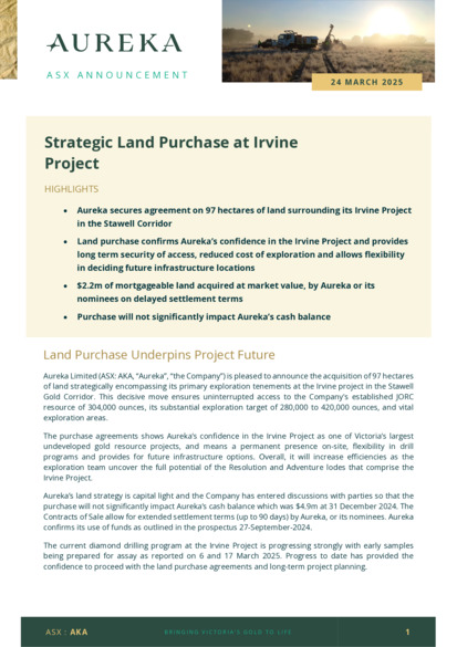 ASX:AKA - Strategic Land Purchase at Irvine Project