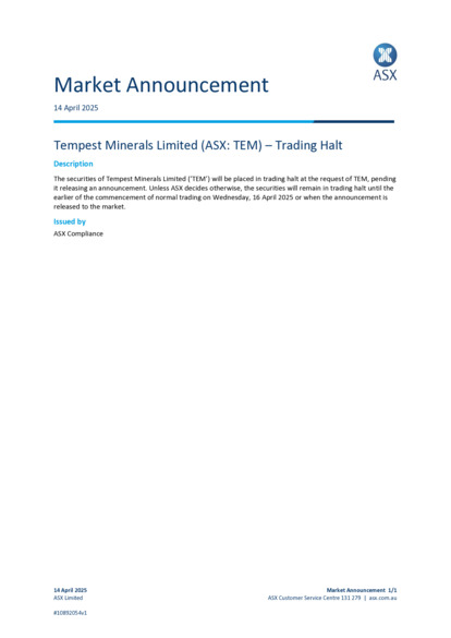 ASX:TEM - Trading Halt