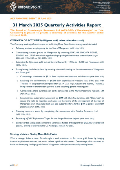 ASX:DRE - Quarterly Activities Report - March 2025