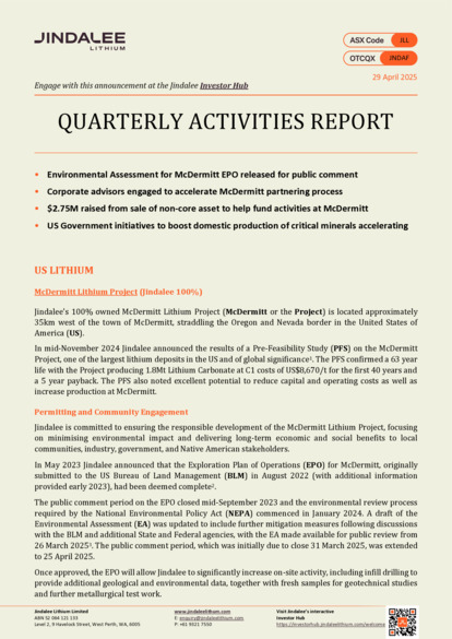 ASX:JLL - Quarterly Activities Report - March 2025