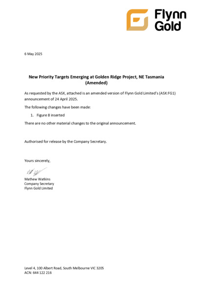 ASX:FG1 - Priority Targets Emerging at Golden Ridge Project (Amended)