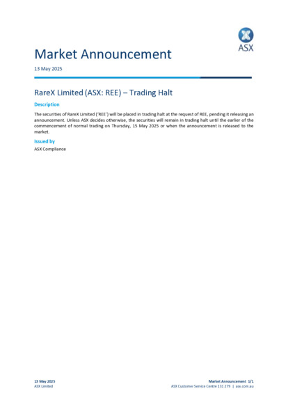 ASX:REE - Trading Halt