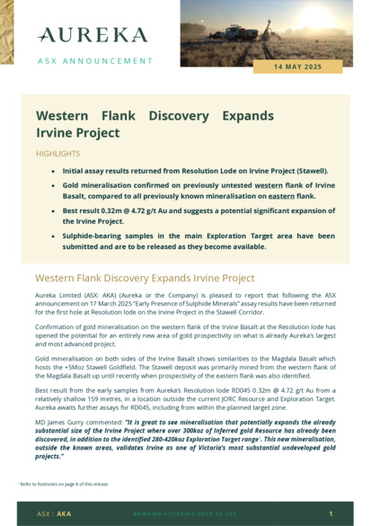 ASX:AKA - Western Flank Discovery Expands Irvine Project