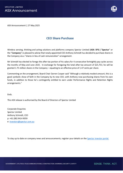 ASX:SP3 - CEO Share Purchase