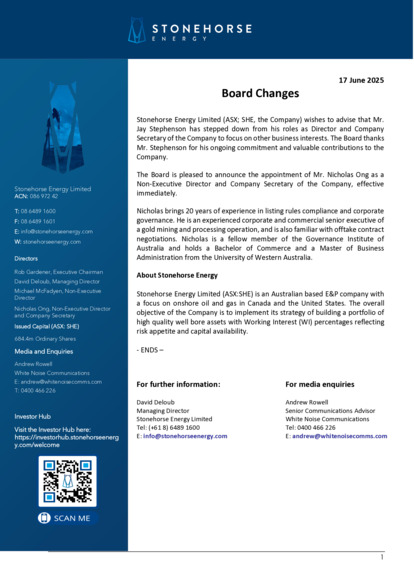 ASX:SHE - Board Changes