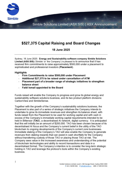 ASX:SIS - Capital Raise and Board Changes