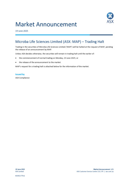 ASX:MAP - Trading Halt