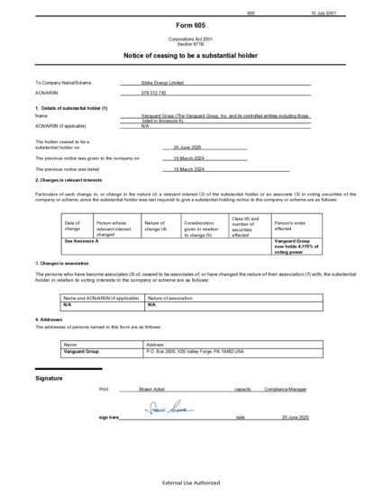 ASX:STX - Ceasing to be a substantial holder