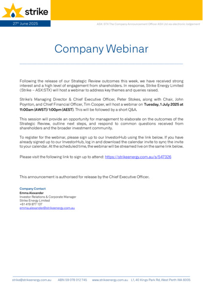 ASX:STX - Strategic Review Webinar
