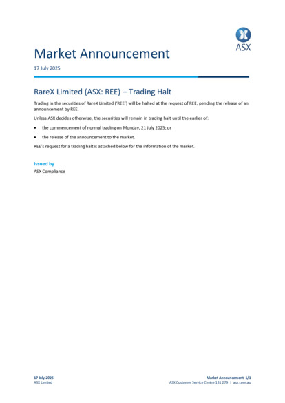 ASX:REE - Trading Halt