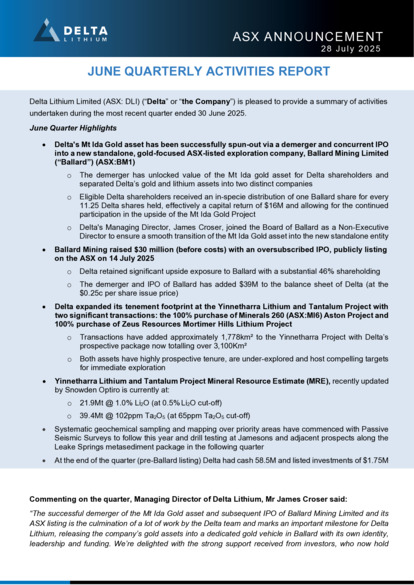 ASX:DLI - Quarterly Activities/Appendix 5B Cash Flow Report
