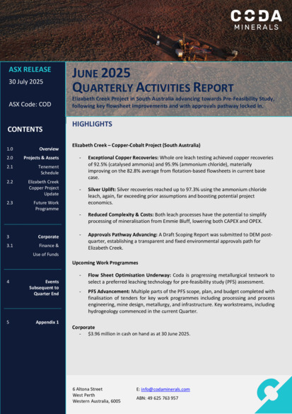 ASX:COD - June 2025 Quarterly Activities and Cashflow Reports