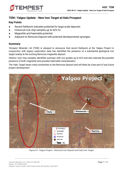 ASX:TEM - Yalgoo Update - New Iron Target at Halo Prospect