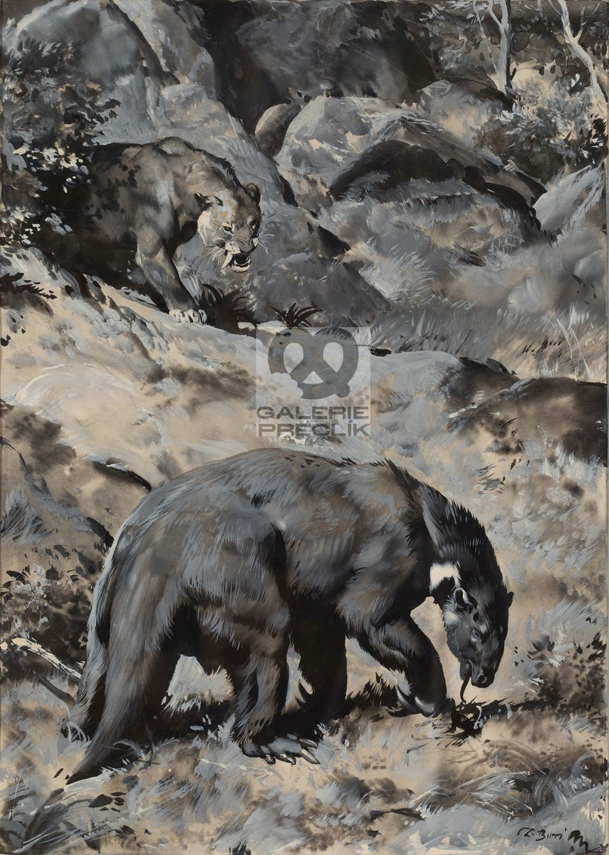 Zdeněk Burian - Smilodon a Nothrotherium - Aukce obrazů z rodinných ...