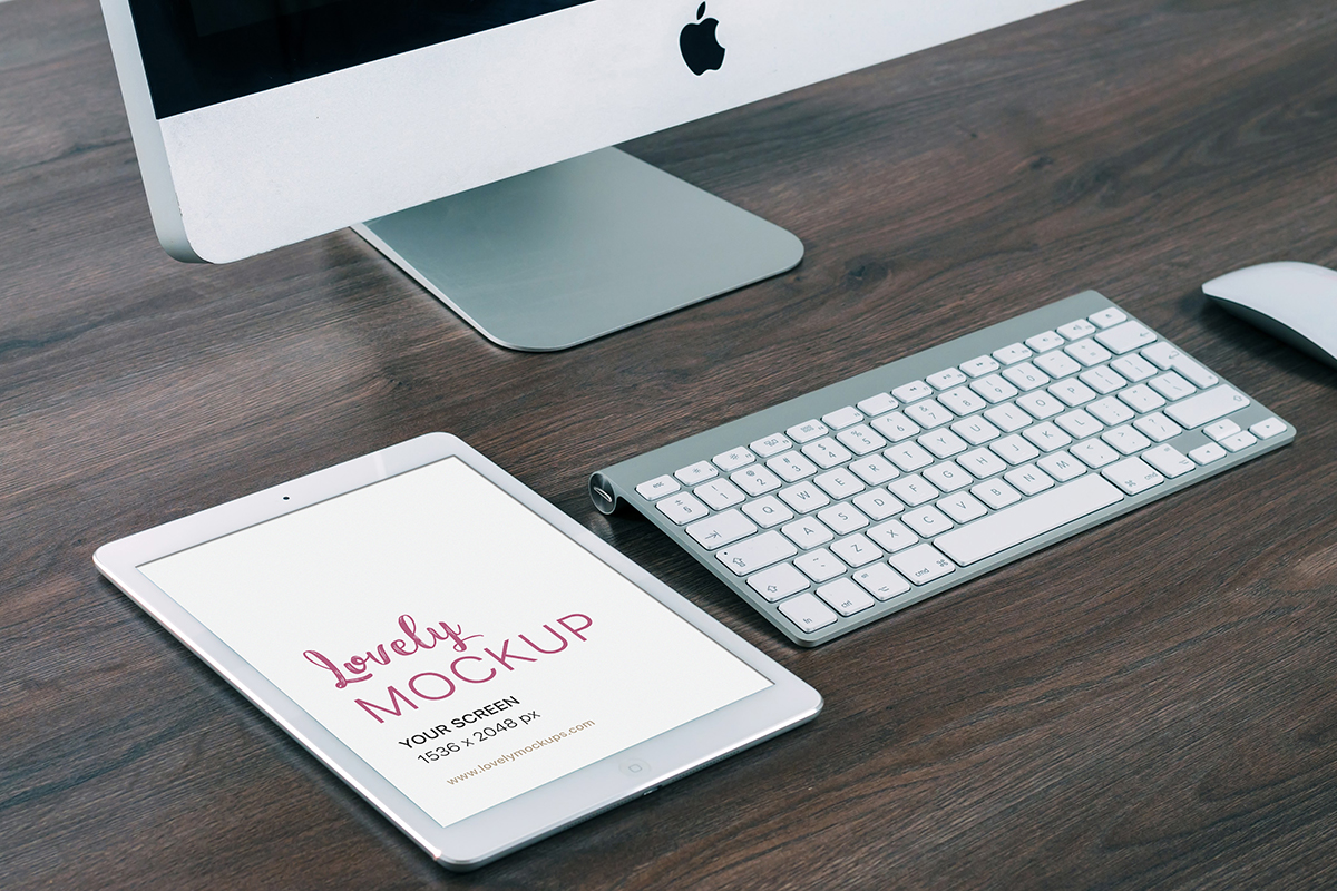 Apple iPad on office desk - Lovely Mockups